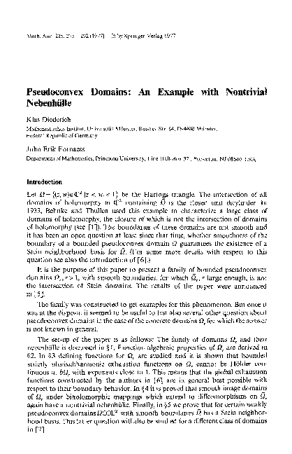 (PDF) Pseudoconvex domains: An example with nontrivial nebenh lle | Klas Diederich and John ...