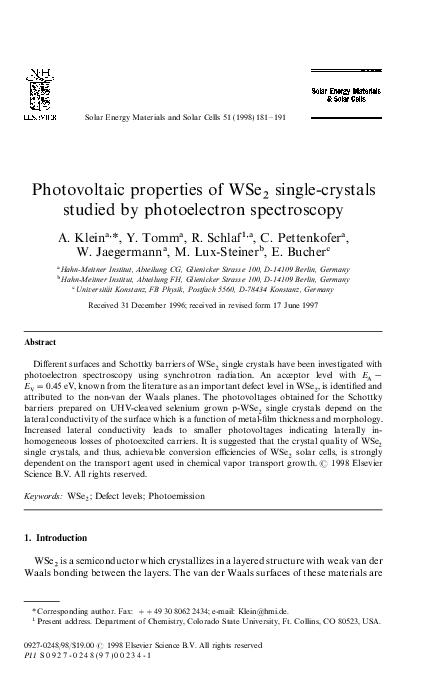(PDF) Photovoltaic properties of WSe2 single-crystals studied by ...