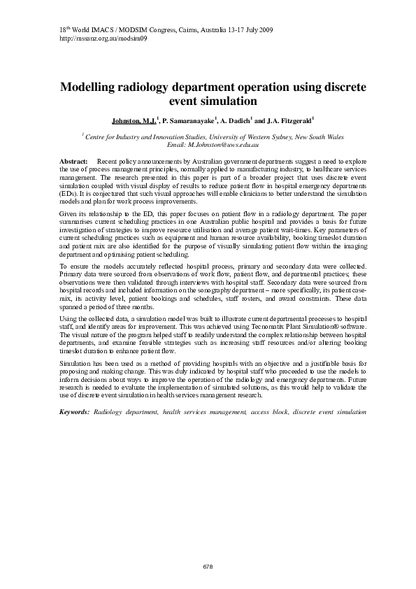 (PDF) Modelling radiology department operation using discrete event simulation