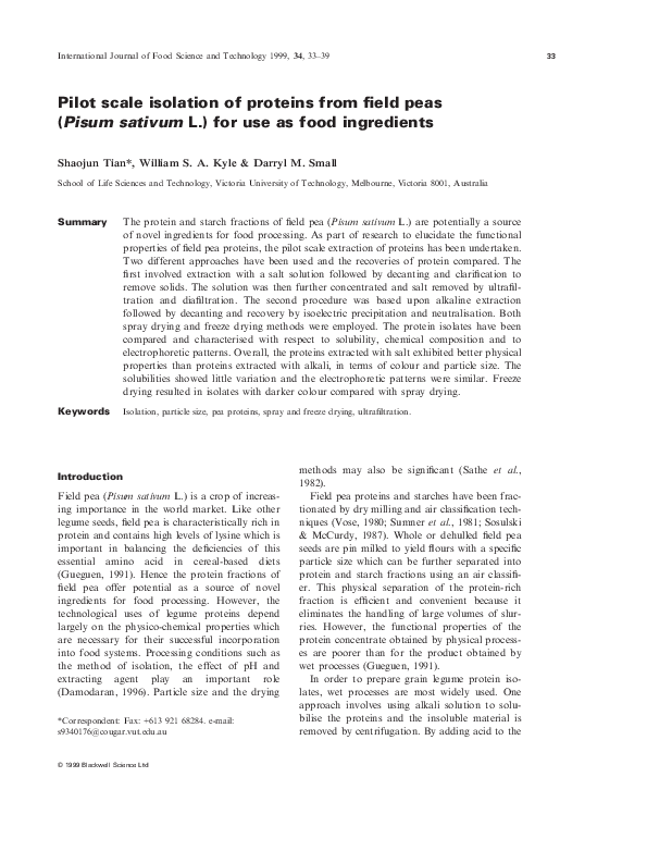 (PDF) Pilot scale isolation of proteins from field peas (Pisum sativum ...