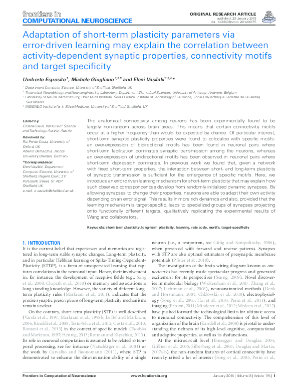 (PDF) Adaptation of short-term plasticity parameters via error-driven learning may explain the ...