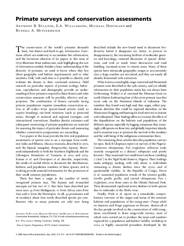 (PDF) Primate surveys and conservation assessments