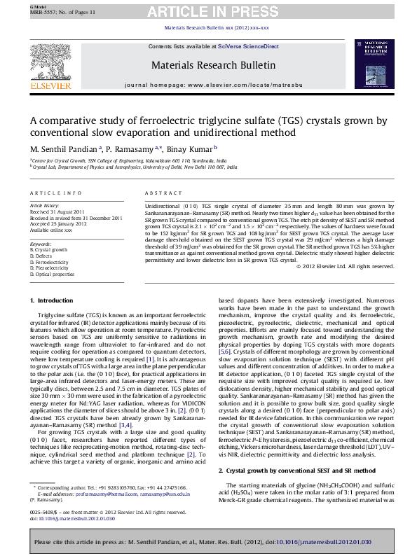 (PDF) Conventional slow evaporation and Sankaranarayanan–Ramasamy (SR ...