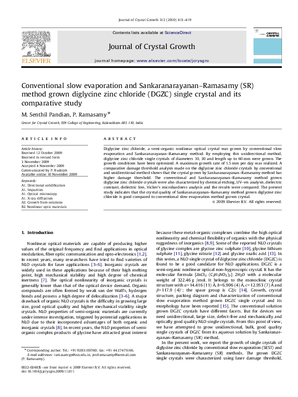 (PDF) Conventional slow evaporation and Sankaranarayanan–Ramasamy (SR ...