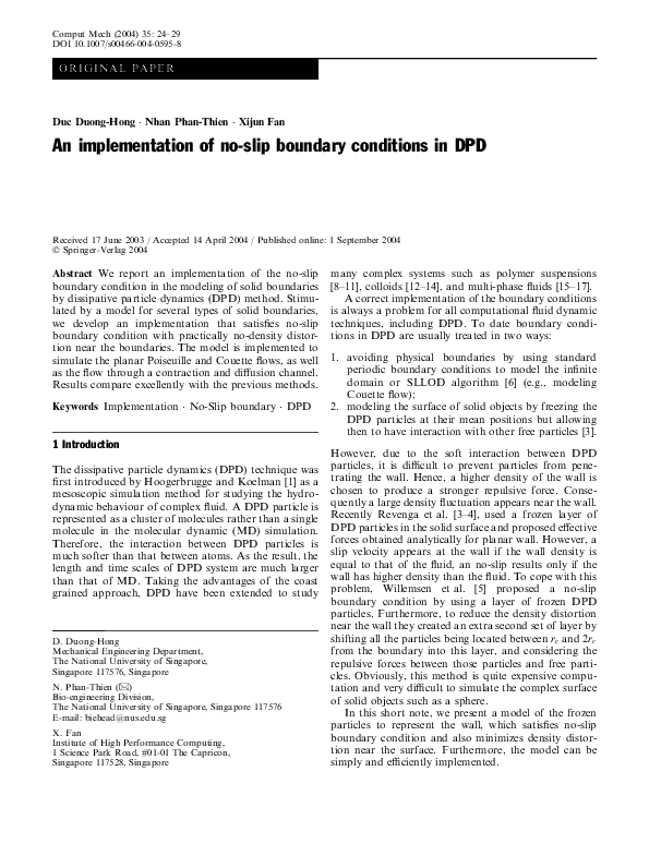(PDF) An implementation of no-slip boundary conditions in DPD