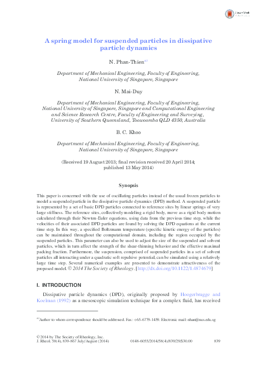 (PDF) A spring model for suspended particles in dissipative particle dynamics