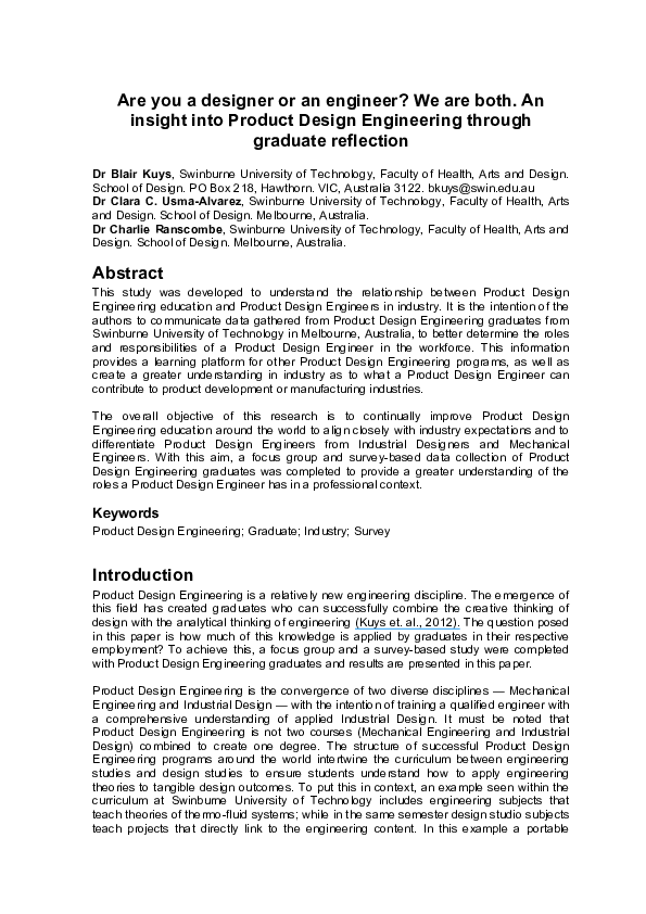 (PDF) Are you a designer or an engineer? We are both. An insight into ...