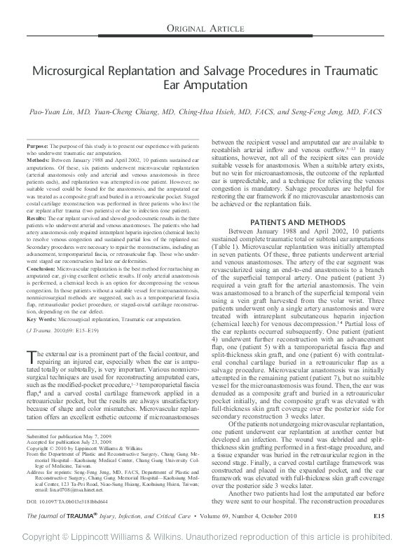 (PDF) Microsurgical Replantation and Salvage Procedures in Traumatic ...