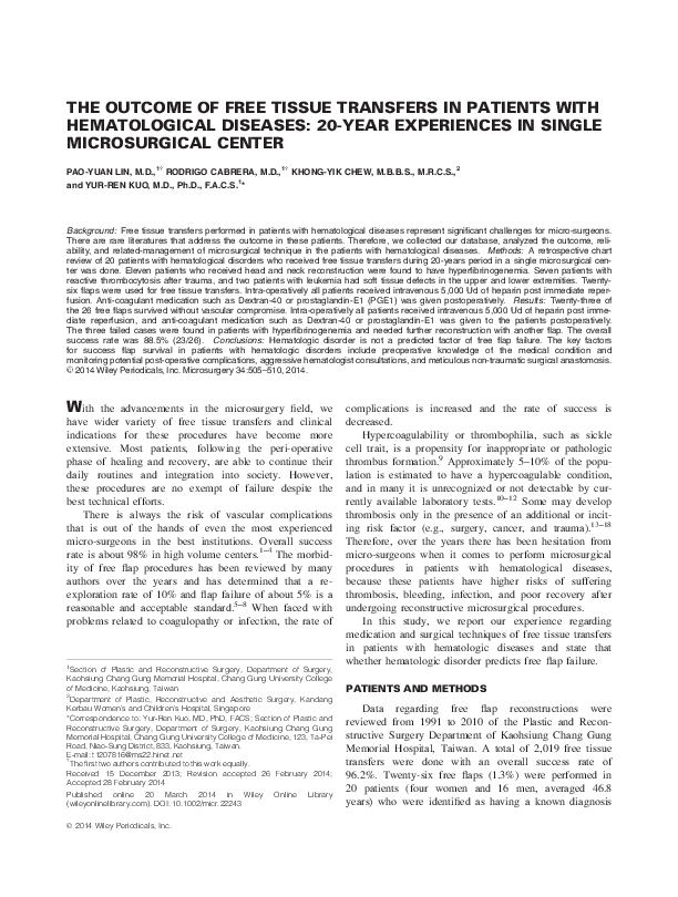 (PDF) THE OUTCOME OF FREE TISSUE TRANSFERS IN PATIENTS WITH ...