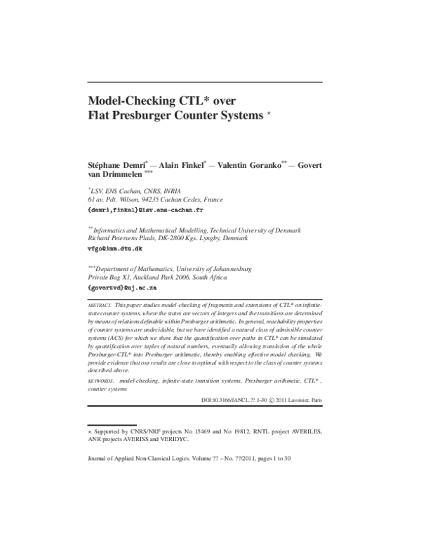 (PDF) Model-checking CTL* over flat Presburger counter systems
