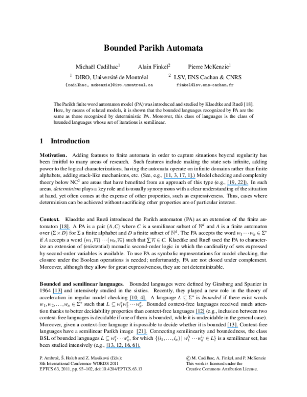(PDF) BOUNDED PARIKH AUTOMATA