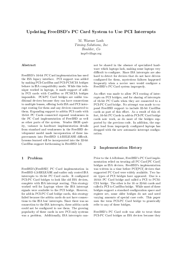 (PDF) Updating FreeBSD's PC Card System to Use PCI Interrupts