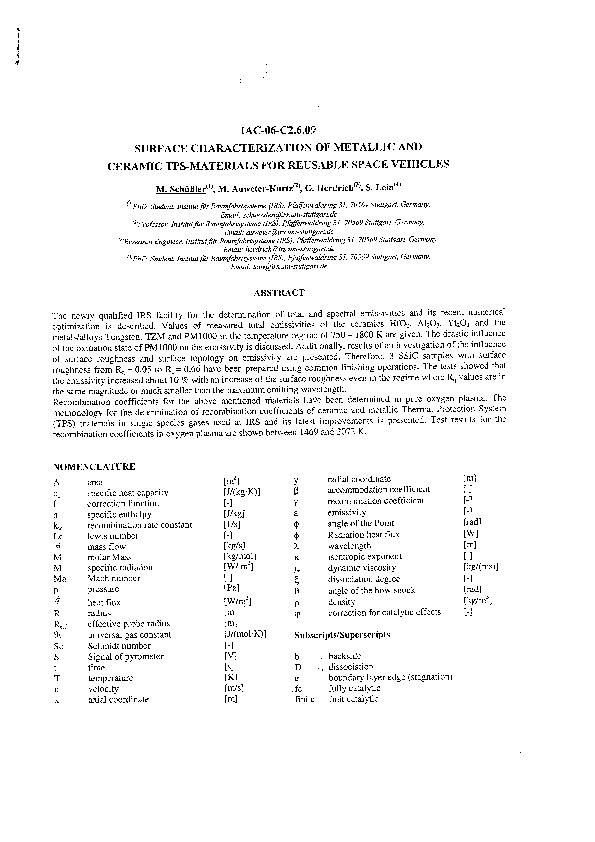 (PDF) Surface characterization of metallic and ceramic TPS-materials ...