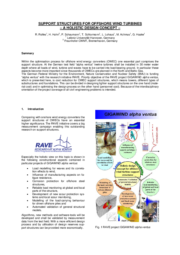 Pdf Support Structures For Offshore Wind Turbines A Holistic Design Concept