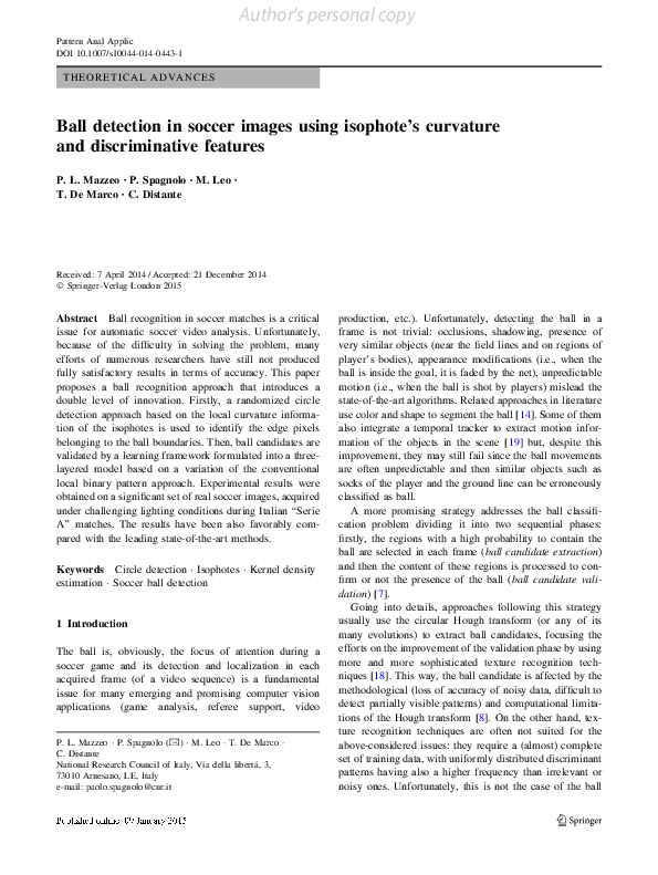 (PDF) Ball detection in soccer images using isophote’s curvature and ... (PDF) Ball detection in soccer images using isophote’s curvature and ...
