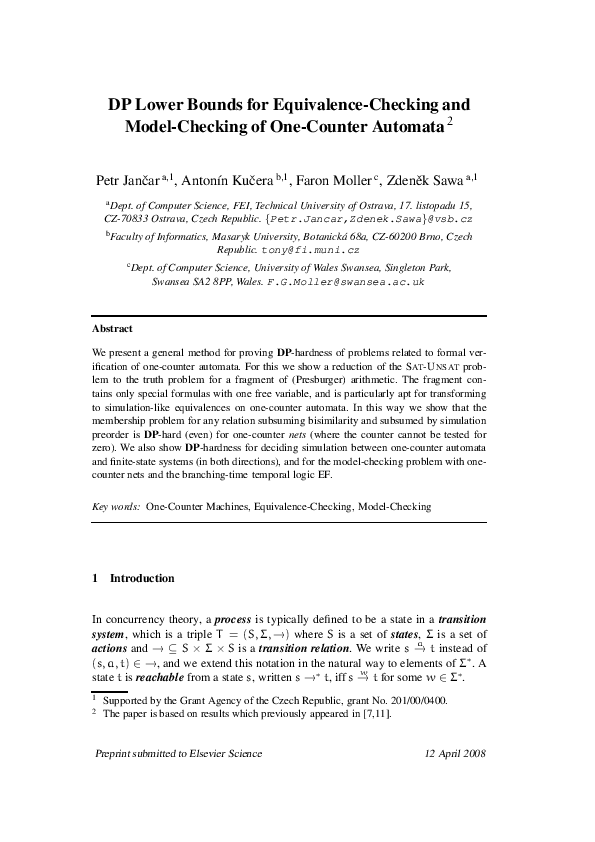 (PDF) DP lower bounds for equivalence-checking and model-checking of ...