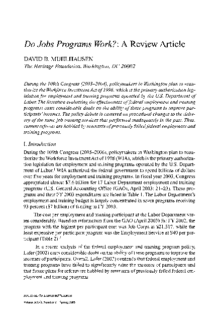 (PDF) Do jobs programs work?: A review article
