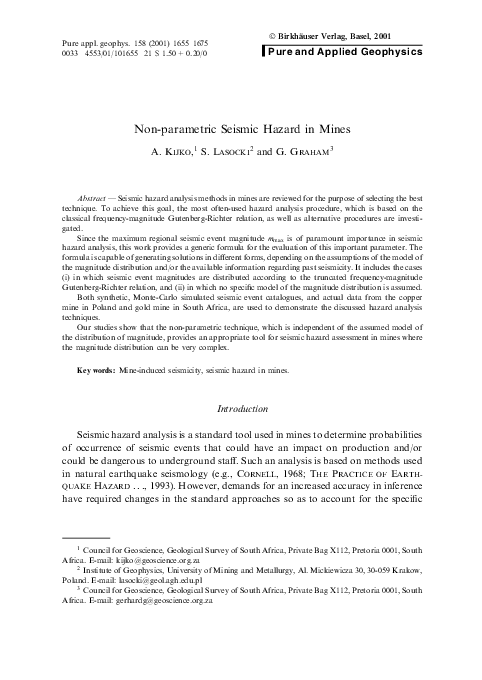(PDF) Non-parametric Seismic Hazard in Mines