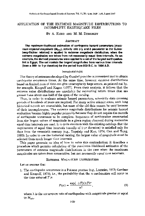 (PDF) Application of the extreme magnitude distributions to incomplete ...