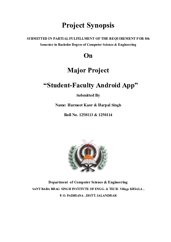 (DOC) Project Synopsis SUBMITTED IN PARTIAL FULFILLMENT OF THE ...