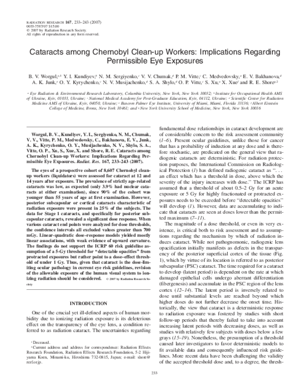 (PDF) Cataracts among Chernobyl Clean-up Workers: Implications ...