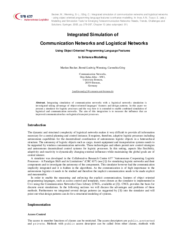 (PDF) Integrated Simulation of Communication Networks and Logistical ...