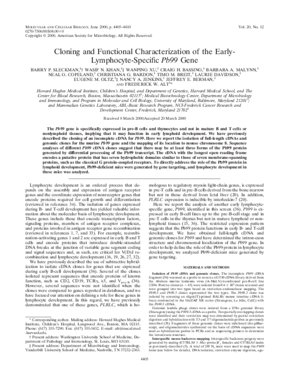 (PDF) Cloning and Functional Characterization of the Early-Lymphocyte ...