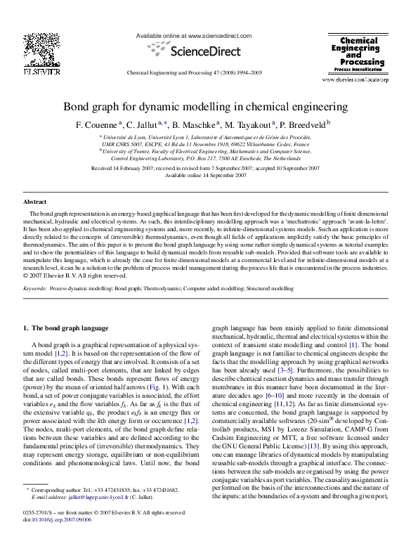 (PDF) Bond graph for dynamic modelling in chemical engineering