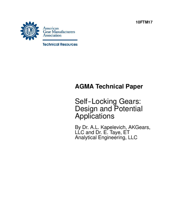 (PDF) Self--Locking Gears: Design and Potential Applications