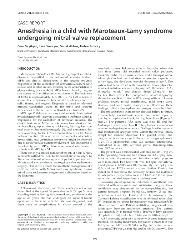 (PDF) Aortic and Mitral Valve Involvement in Maroteaux-Lamy Syndrome VI ...