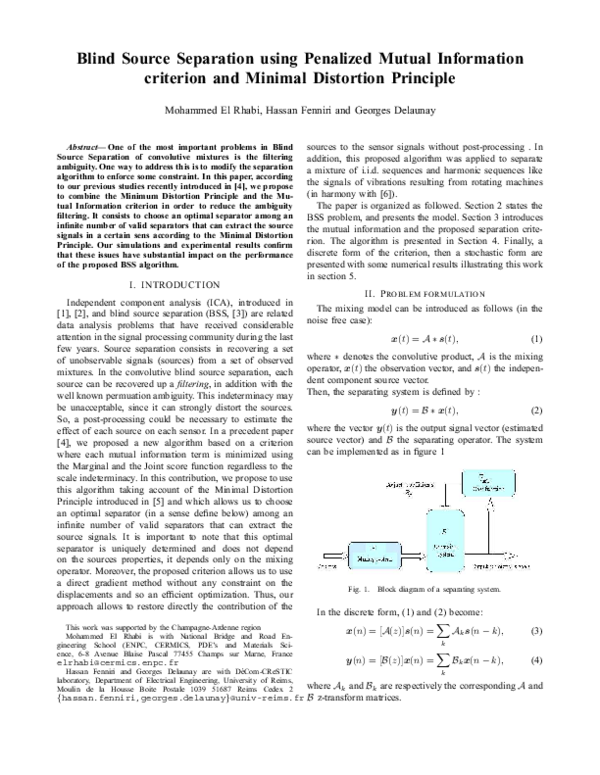 Pdf Optimizing Blind Source Separation With Mutual Information And Distortion