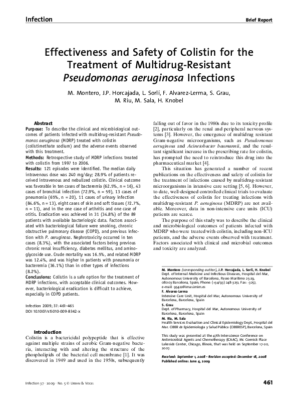 (PDF) Effectiveness and safety of colistin for the treatment of ...