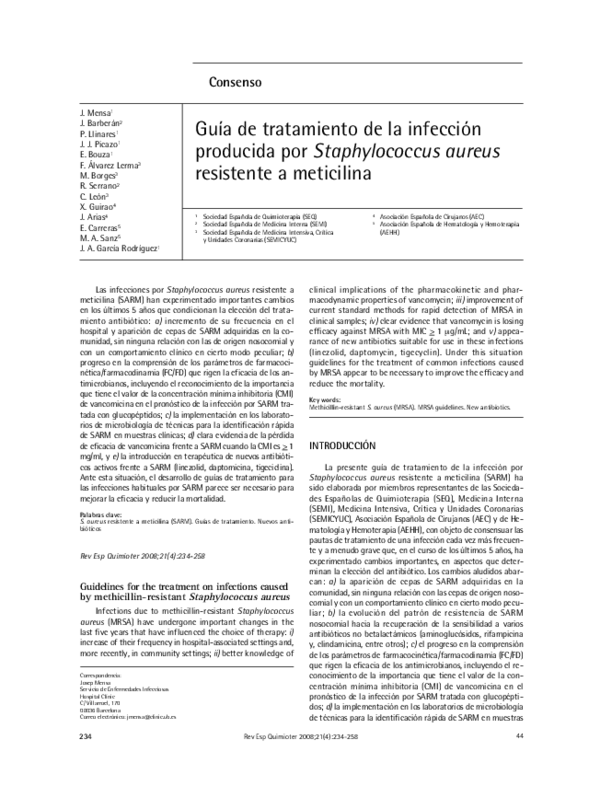 (PDF) Guía de tratamiento de la infección producida por Staphylococcus aureus resistente a ...