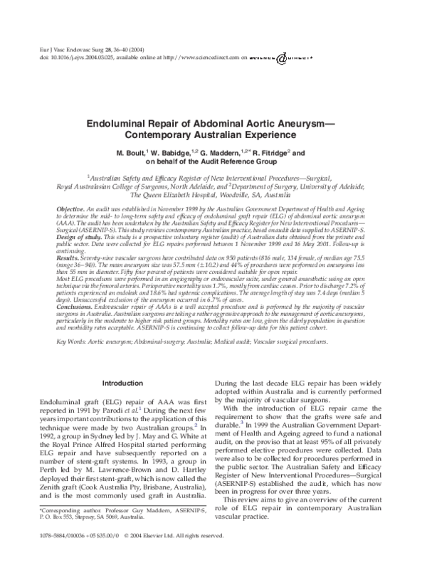 (PDF) Endoluminal Repair of Abdominal Aortic Aneurysm—Contemporary ...