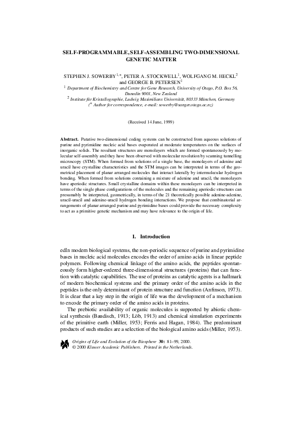 (PDF) Self-programmable, self-assembling two-dimensional genetic matter ...