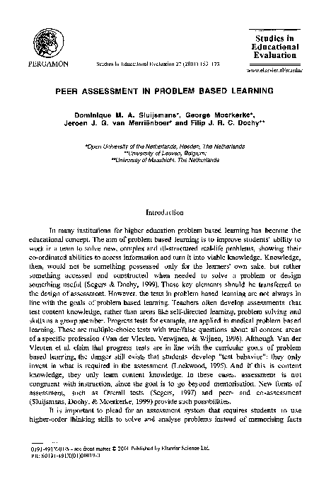 (PDF) Peer assessment in problem based learning