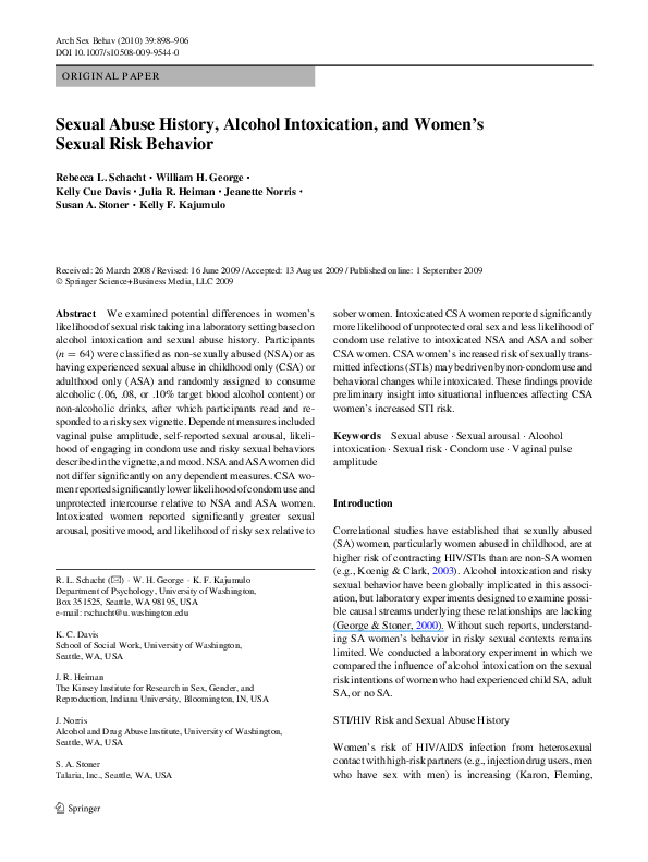 (PDF) Sexual Victimization, Alcohol Intoxication, Sexual-Emotional ...