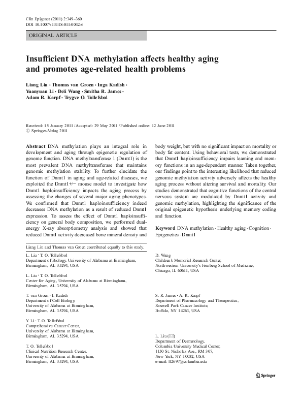 (PDF) Insufficient DNA methylation affects healthy aging and promotes ...