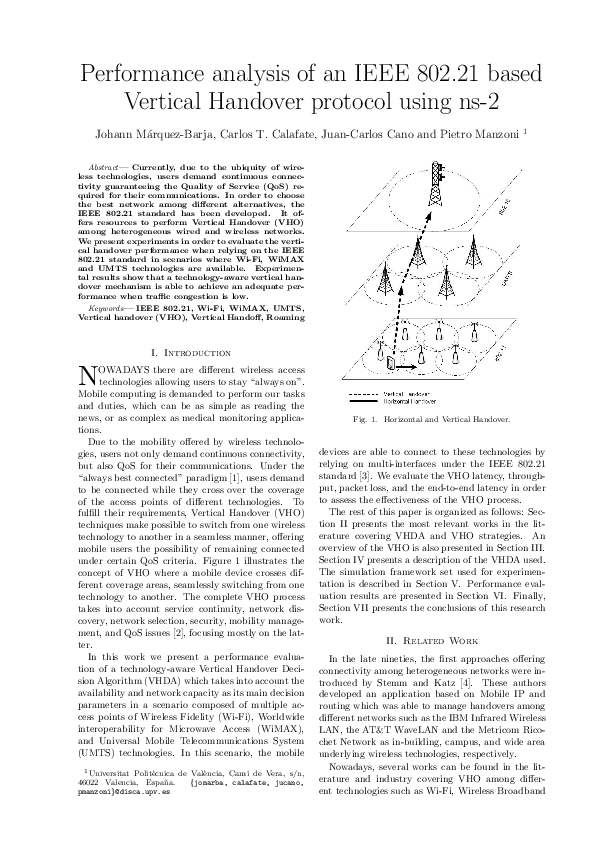 Pdf Performance Analysis Of An Ieee 80221 Based Vertical Handover Protocol Using Ns 2
