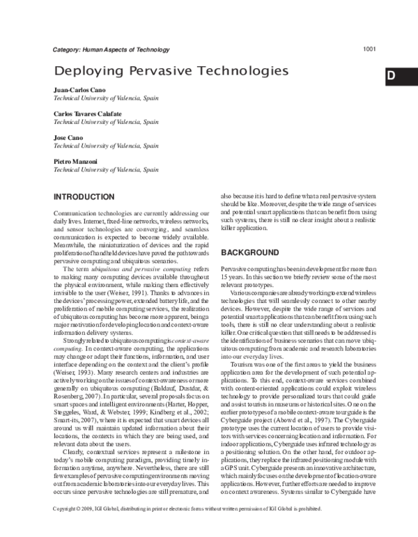 (PDF) Deploying Pervasive Technologies