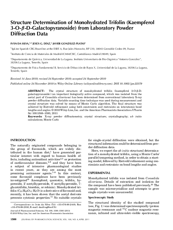 (PDF) Structure determination of monohydrated trifolin (kaempferol 3-O ...