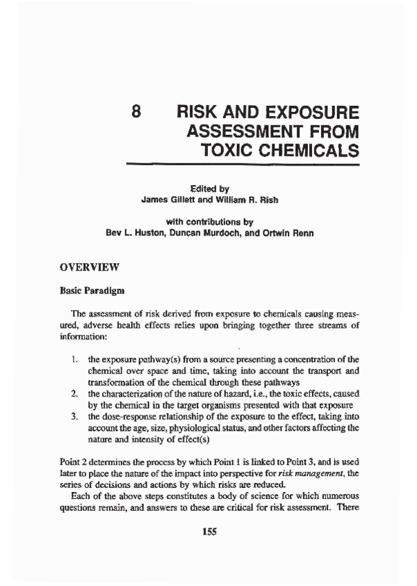 (PDF) Risk and Exposure Assessment from Toxic Chemicals