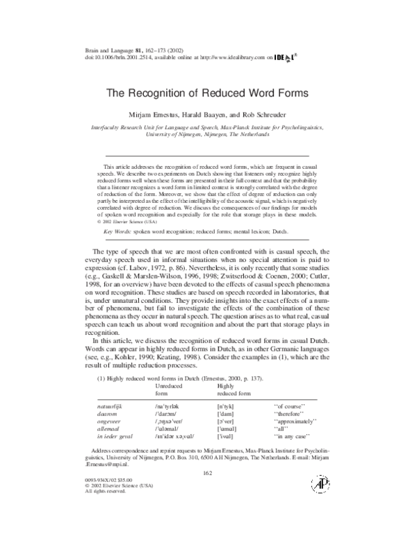 PDF The Recognition Of Reduced Word Forms Harald Baayen And Mirjam pdf-the-recognition-of-reduced-word-forms-harald-baayen-and-mirjam