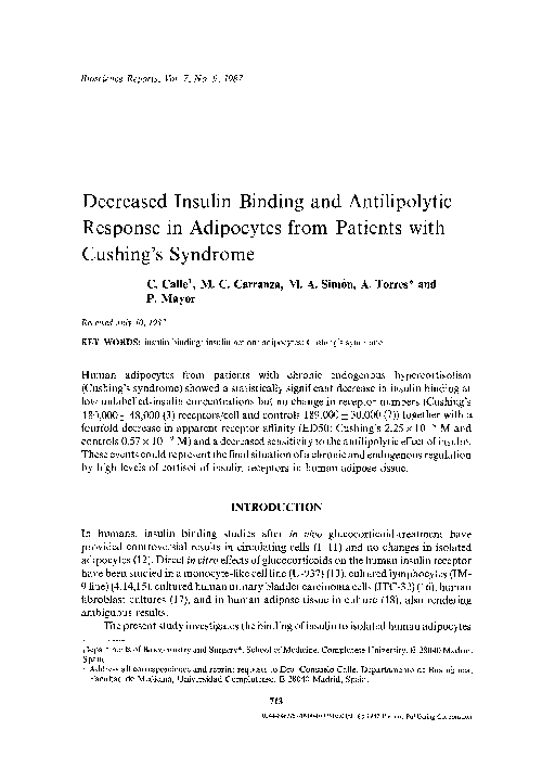 (PDF) Decreased insulin binding and antilipolytic response in ...