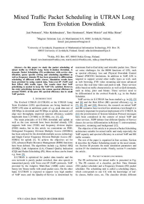(PDF) Mixed traffic packet scheduling in UTRAN Long Term Evolution Downlink