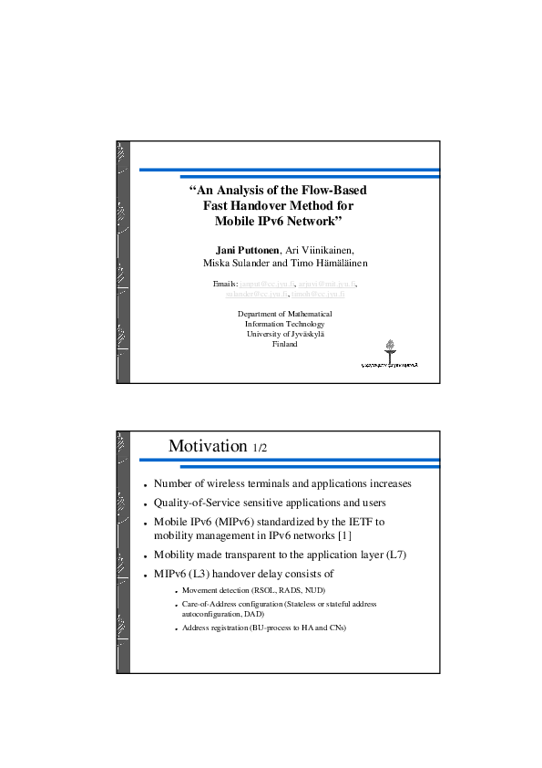 (PDF) An Analysis of the Flow-Based Fast Handover Method for Mobile IPv6 Network