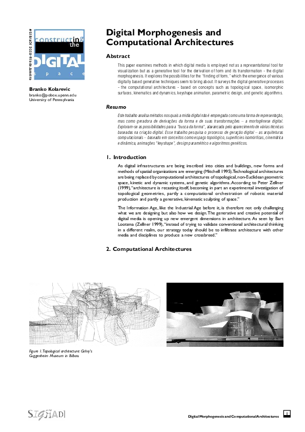 (PDF) Digital Morphogenesis and Computational Architectures Digital ...