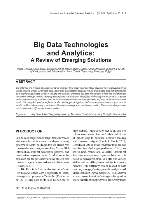 (PDF) Big Data Technologies and Analytics: A Review of Emerging Solutions