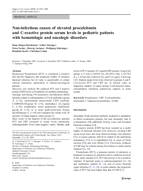 (PDF) Non-infectious causes of elevated procalcitonin and C-reactive ...
