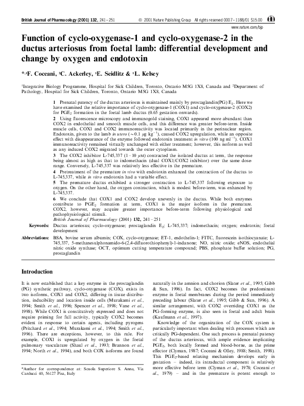 (PDF) Function of cyclo-oxygenase-1 and cyclo-oxygenase-2 in the ductus ...